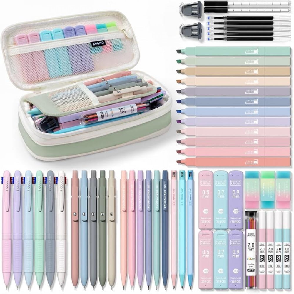 56-Piece Aesthetic Stationery Set – 6 Colored Ballpoint Pens, 12 Pastel ...