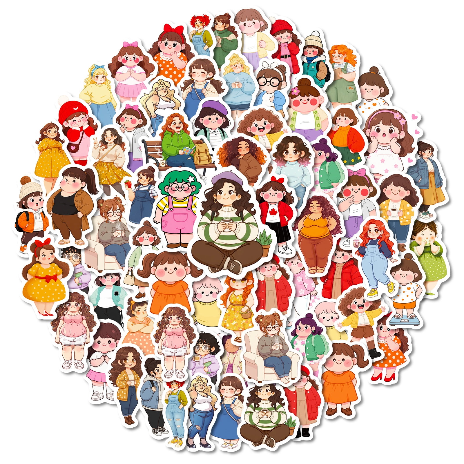 56-Piece Fat Chubby Girl Sticker Pack, Designed For Decorating Water ...