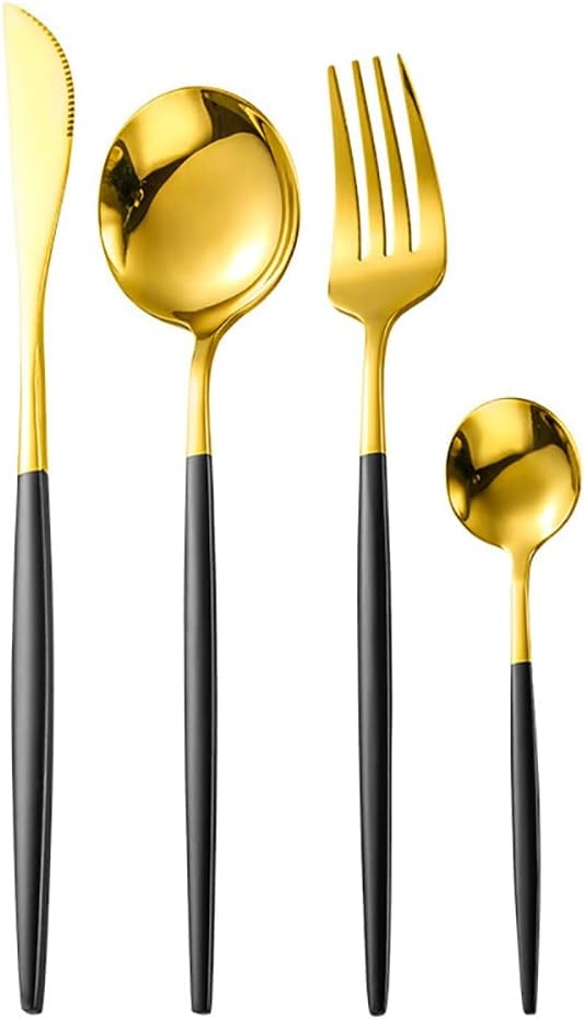 56 Piece White Gold Silverware Set for 14 Durable Stainless Steel ...