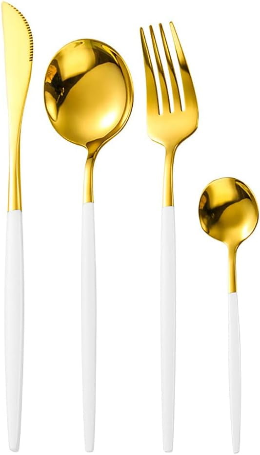 56 Piece White Gold Silverware Set for 14 Durable Stainless Steel ...