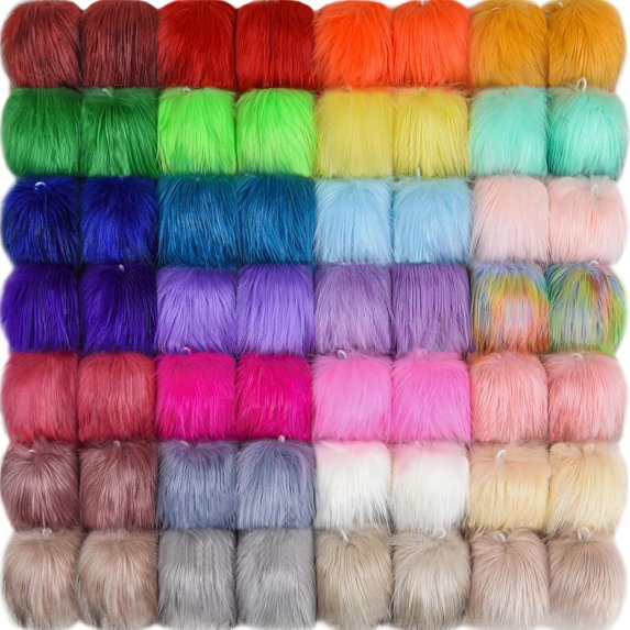56 Pieces Faux Fur Pom Pom Faux Fox Fur Pom Pom Fluffy Pom Pom with ...