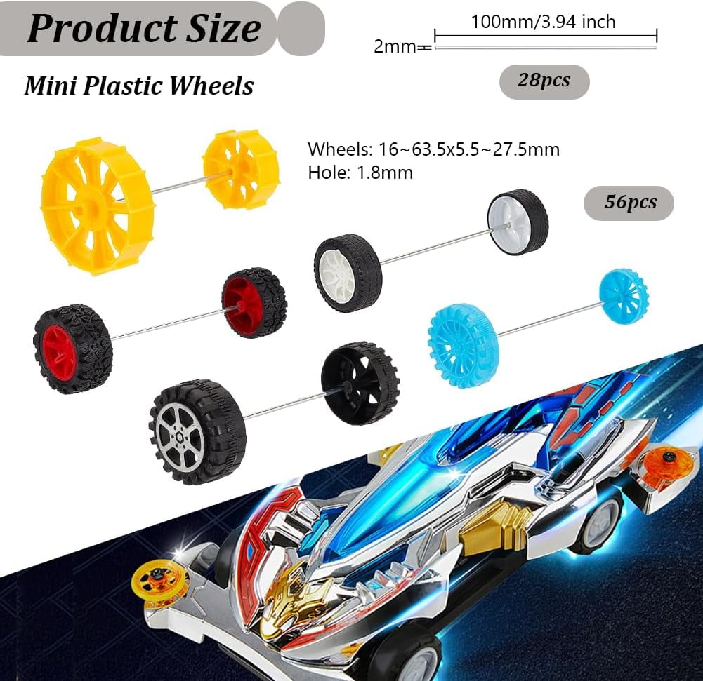 56 Plastic Wheels with 28 Axles - 3.9 Inch Long 1.8mm Hole Model Car ...