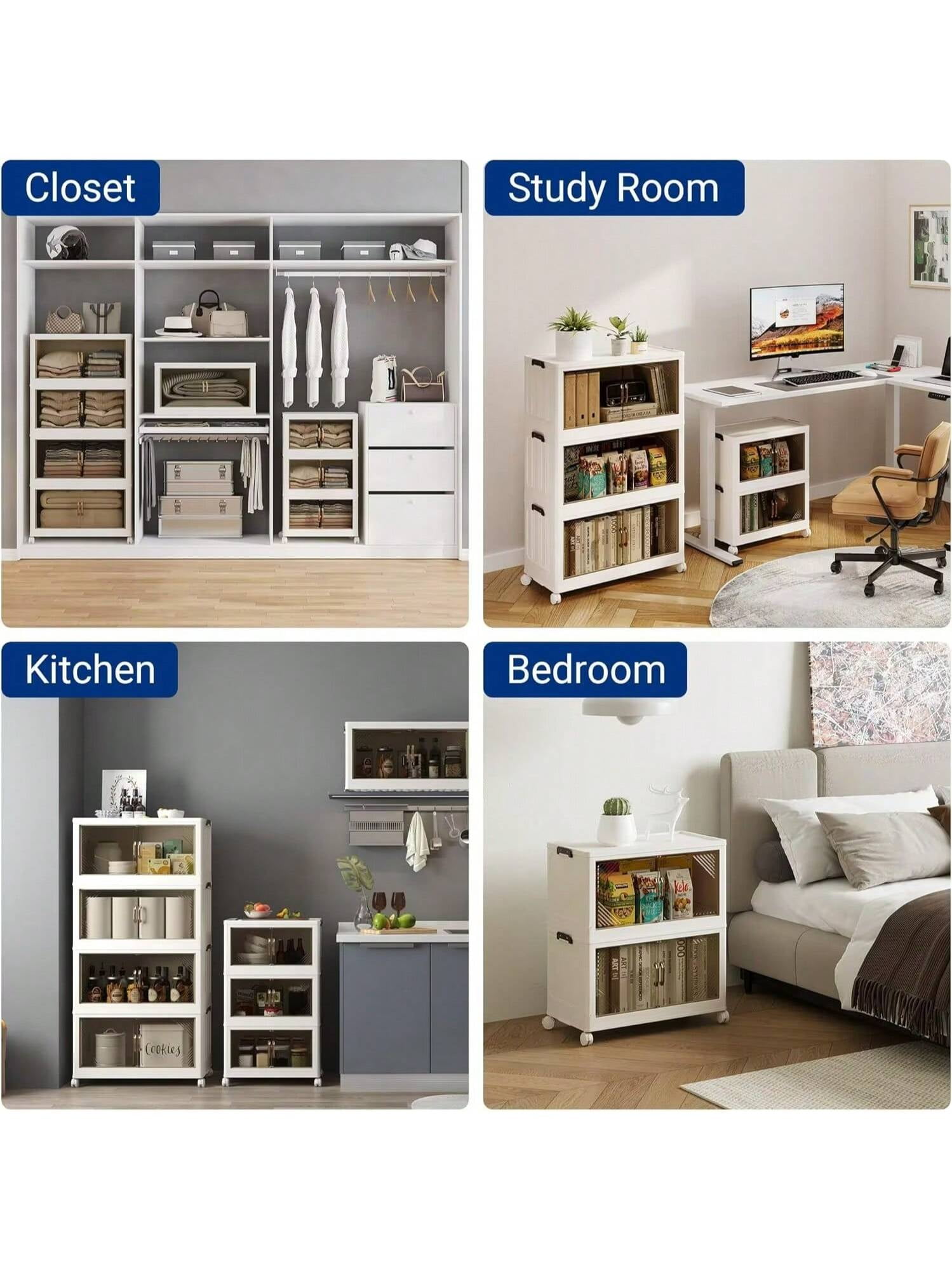 56 QT, 1 Tiers Collapsible Storage Bins Organizer, Stackable Cube Large Plastic Storage Box With ...