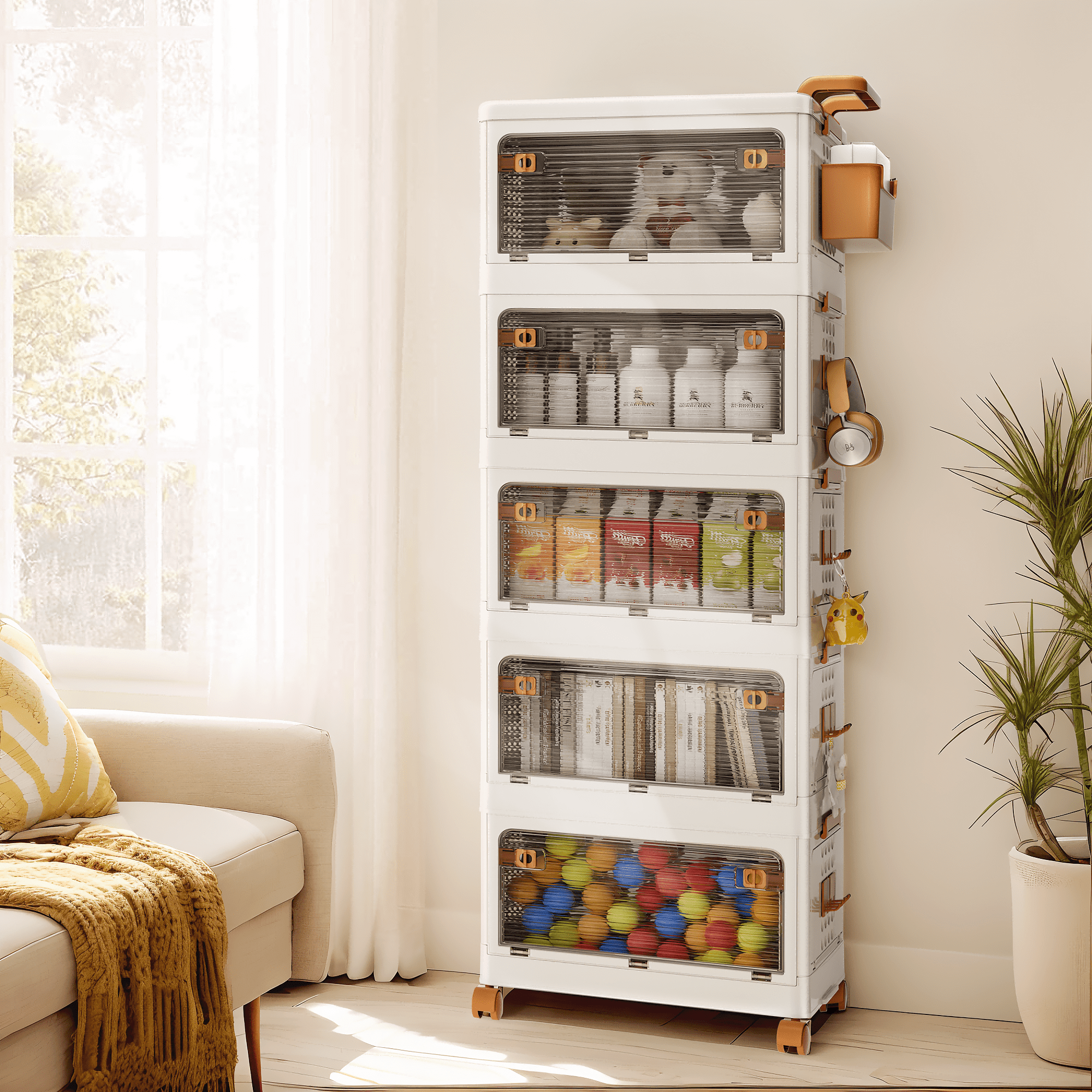 56 QT Large Foldable Storage Box With Lids, Plastic Storage Cabinet ...