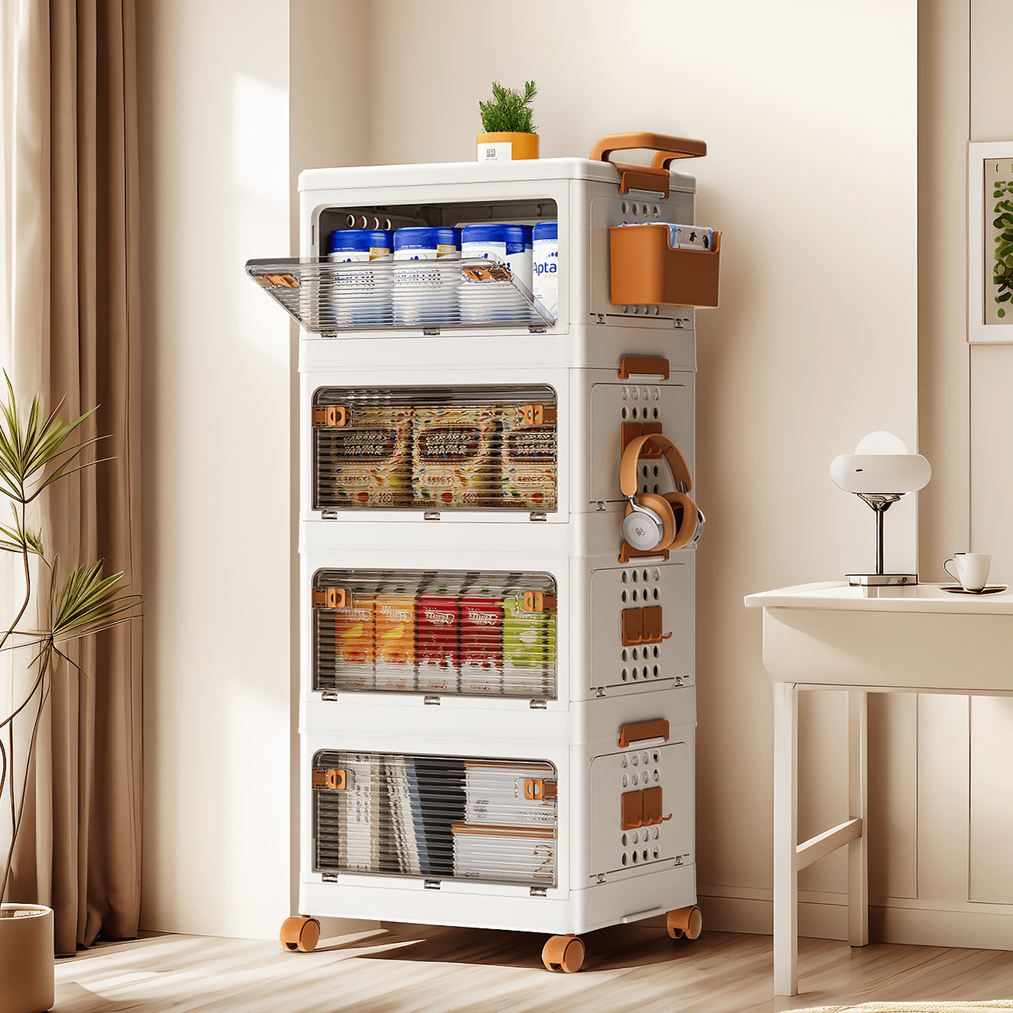 56 QT Large Foldable Storage Box With Lids, Plastic Storage Cabinet ...