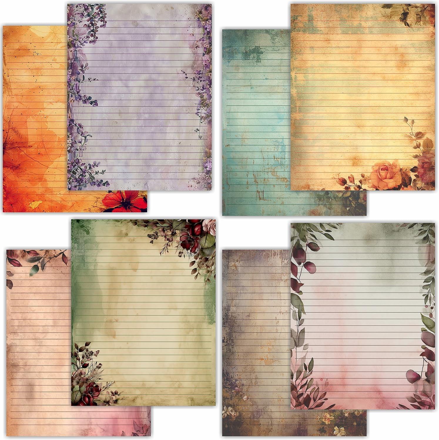 56 Sheets Vintage Lined Writing Paper 8.5x11 - Letter Size Ruled ...