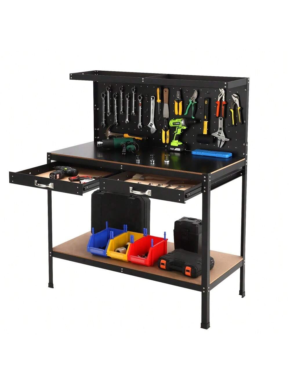 56" Workbench With Drawers,Pegboard And Shelf,Heavy Duty,420lbs Load ...