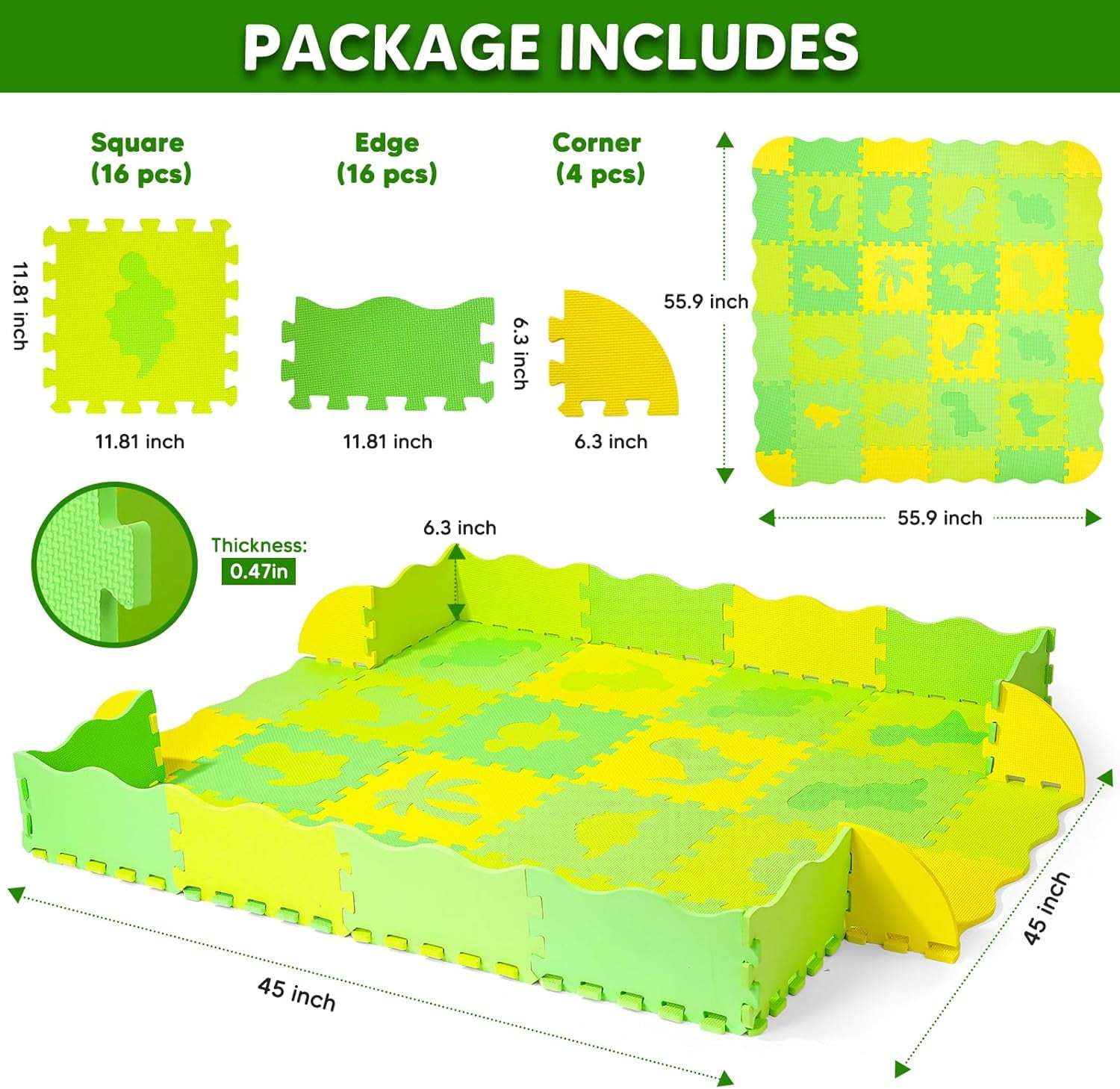 56" X 56" EVA Foam Mat Tiles, Interlocking Floor Puzzle for Kids ...