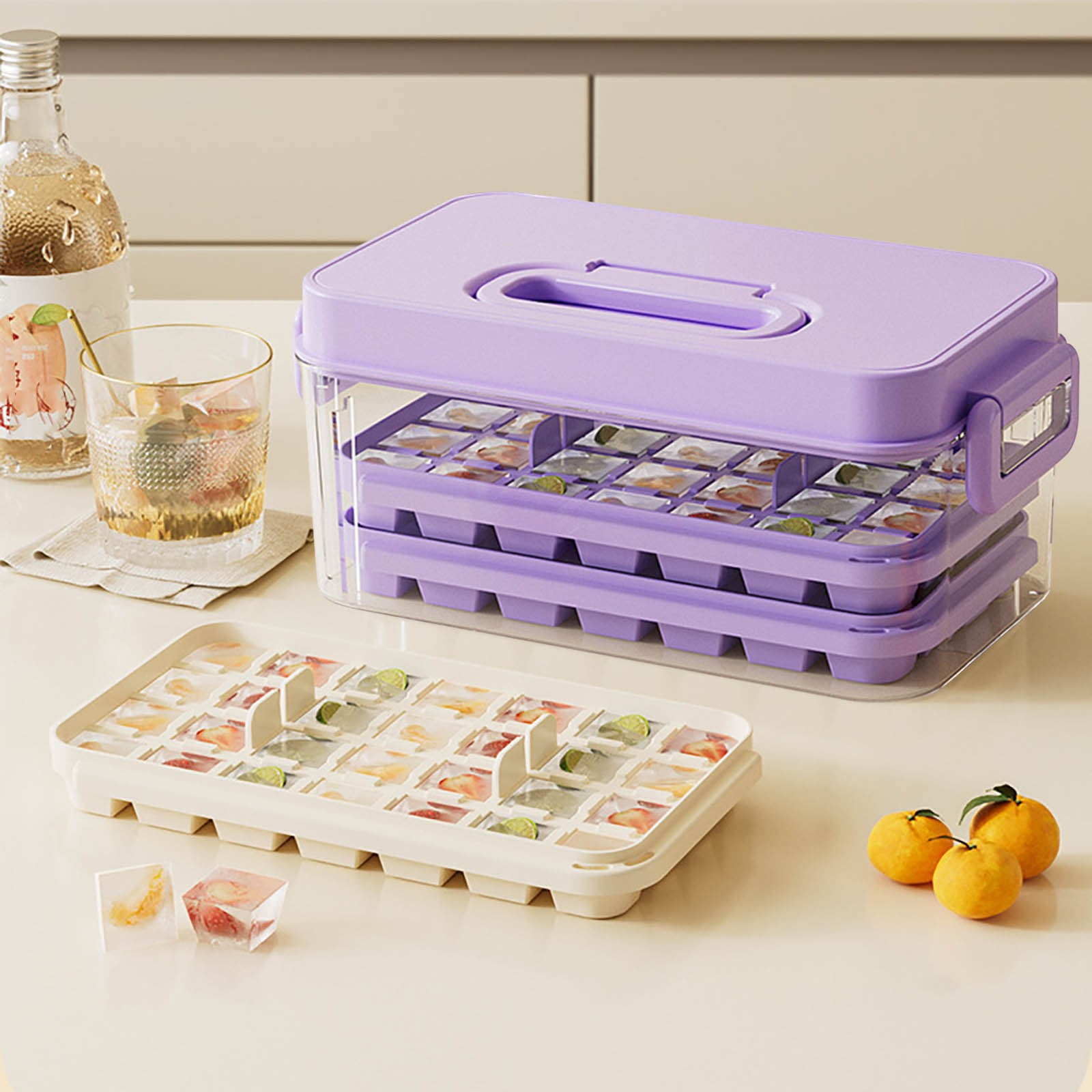 56-cell Ice Cube Tray with Lid and Bin - Odor-Free & Non-Stick Design ...