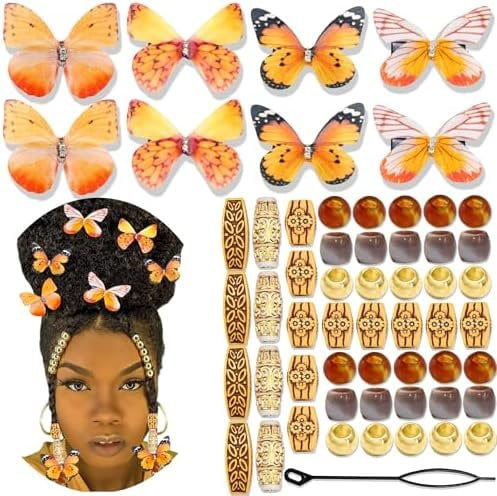 56 count Hair Beads for Braids Buttefly Hair Clips Loc Dreadlock ...