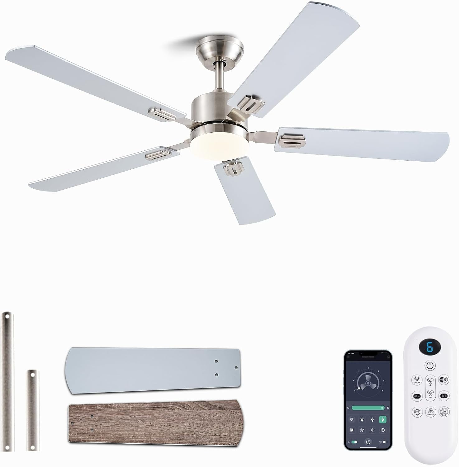 56 inch Ceiling Fans with Lights and Remote/App Control, DC Reversible ...