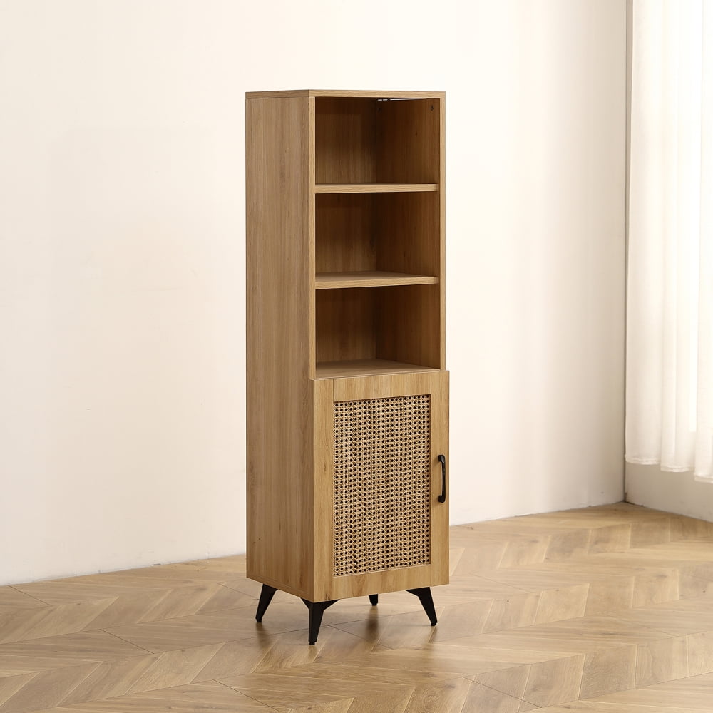 56 inch Freestanding Storage Cabinet, Rattan Mesh Side Cabinet Floor ...