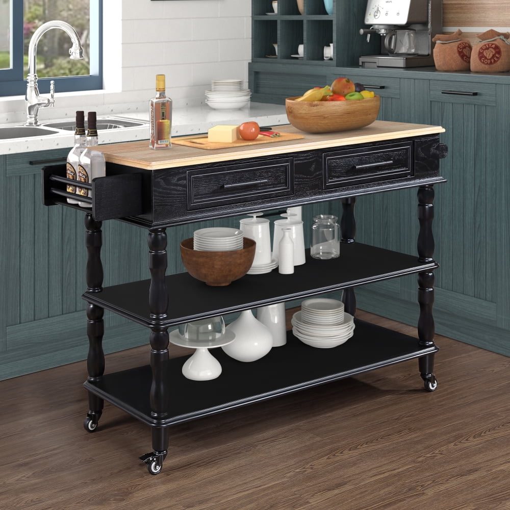 56 inch Rolling Kitchen Island with Storage,Kitchen Cart with Solid OAK ...
