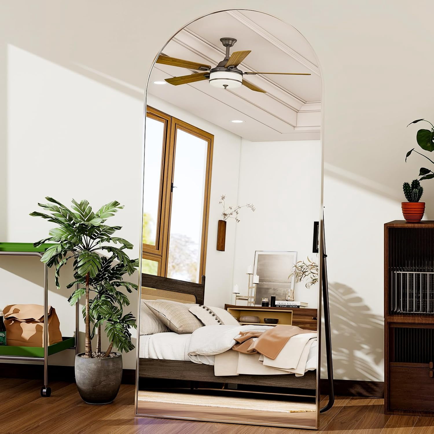 56" x 21" Full-Length Floor Mirror, Aluminum Alloy Frame, Freestanding ...