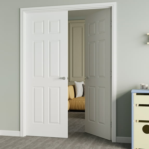 56" x 80" 6 Panel Double Doors with French Door Ready-to-Assemble Jamb ...