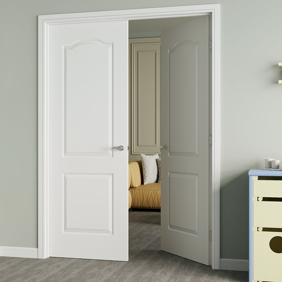 56" x 80" Arch Top 2 Panel Double Doors with French Door Ready-to ...