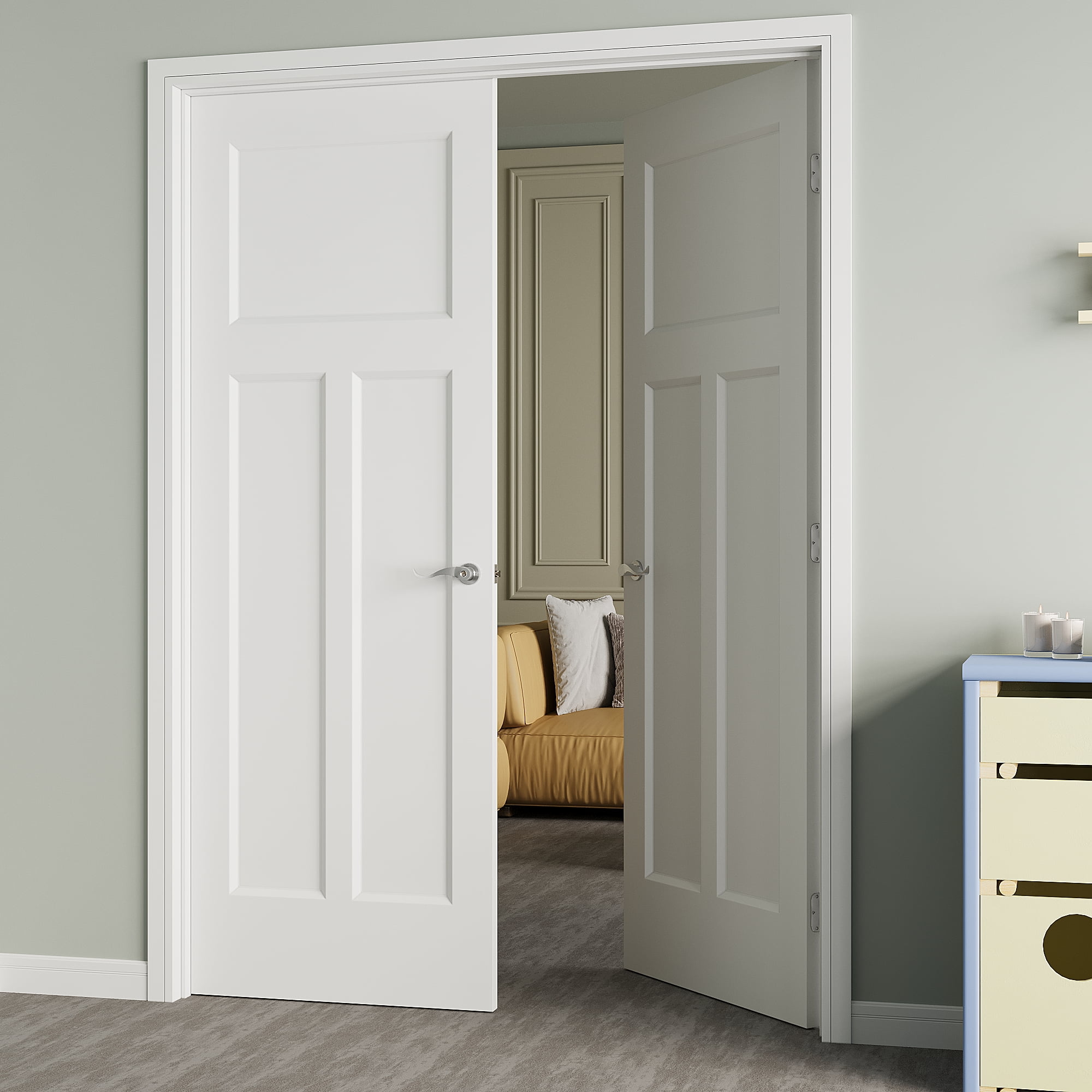 56" x 80" T Shape Double Doors with French Door Ready-to-Assemble Jamb ...