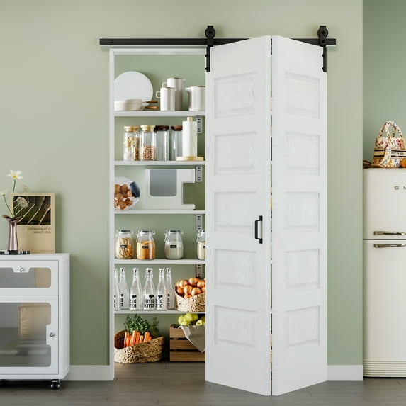 56'' x 84'' Molded Bifold Barn Doors and Hardware Included, White ...