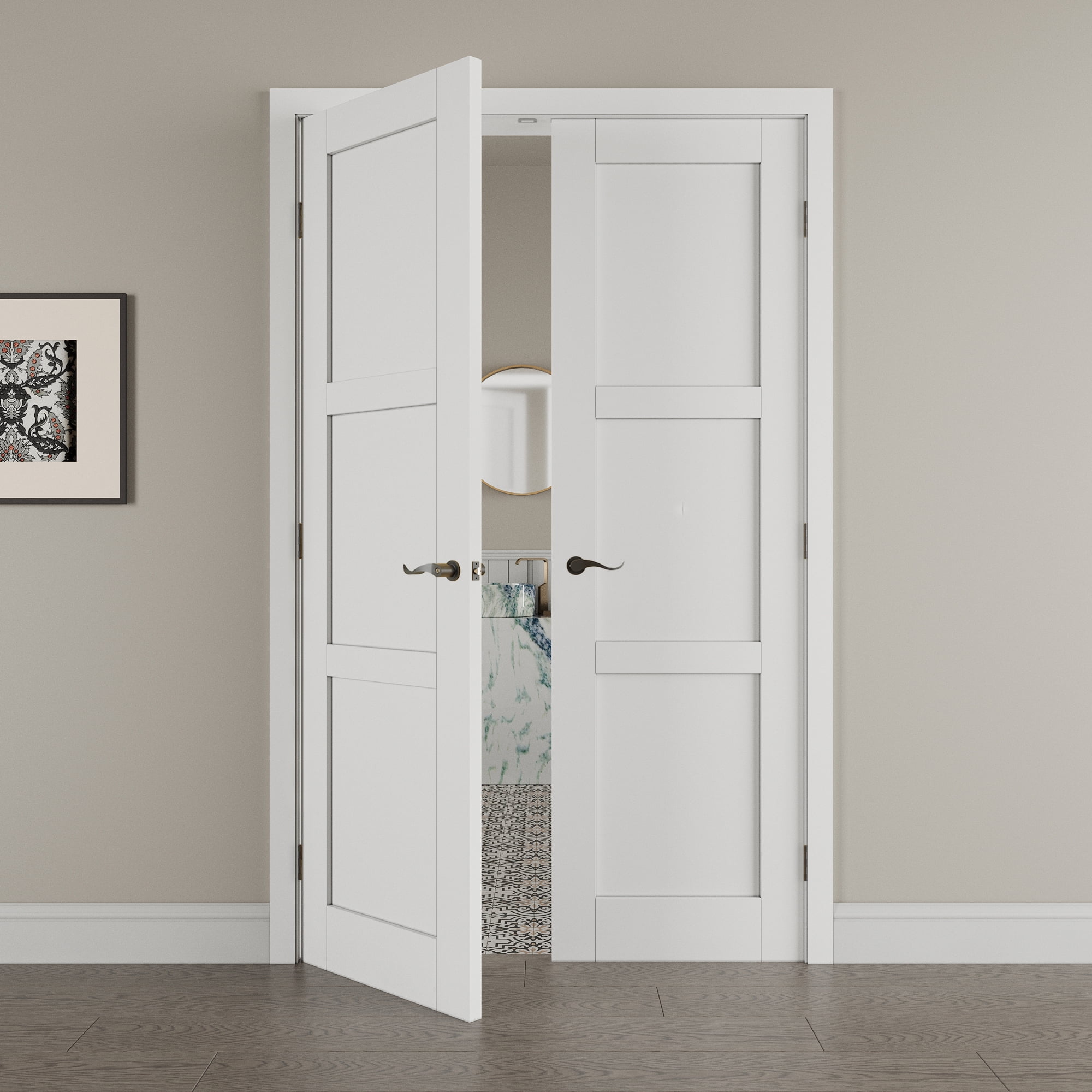 56" x 96" 3 Panel Double Doors with French Door Ready-to-Assemble Jamb ...