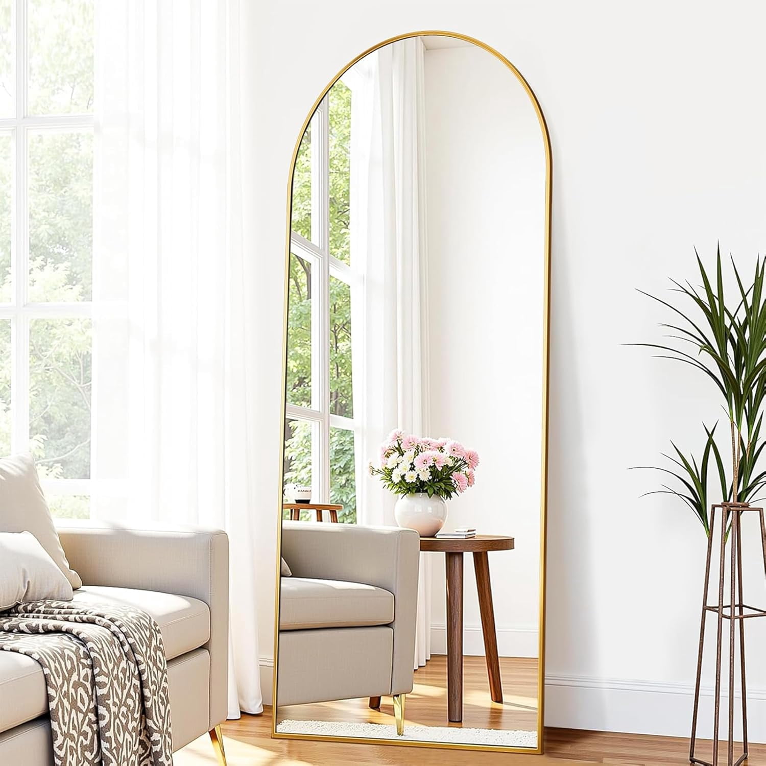 56"x15" Arched Full Length Mirror with Stand, Full Body Mirror with ...