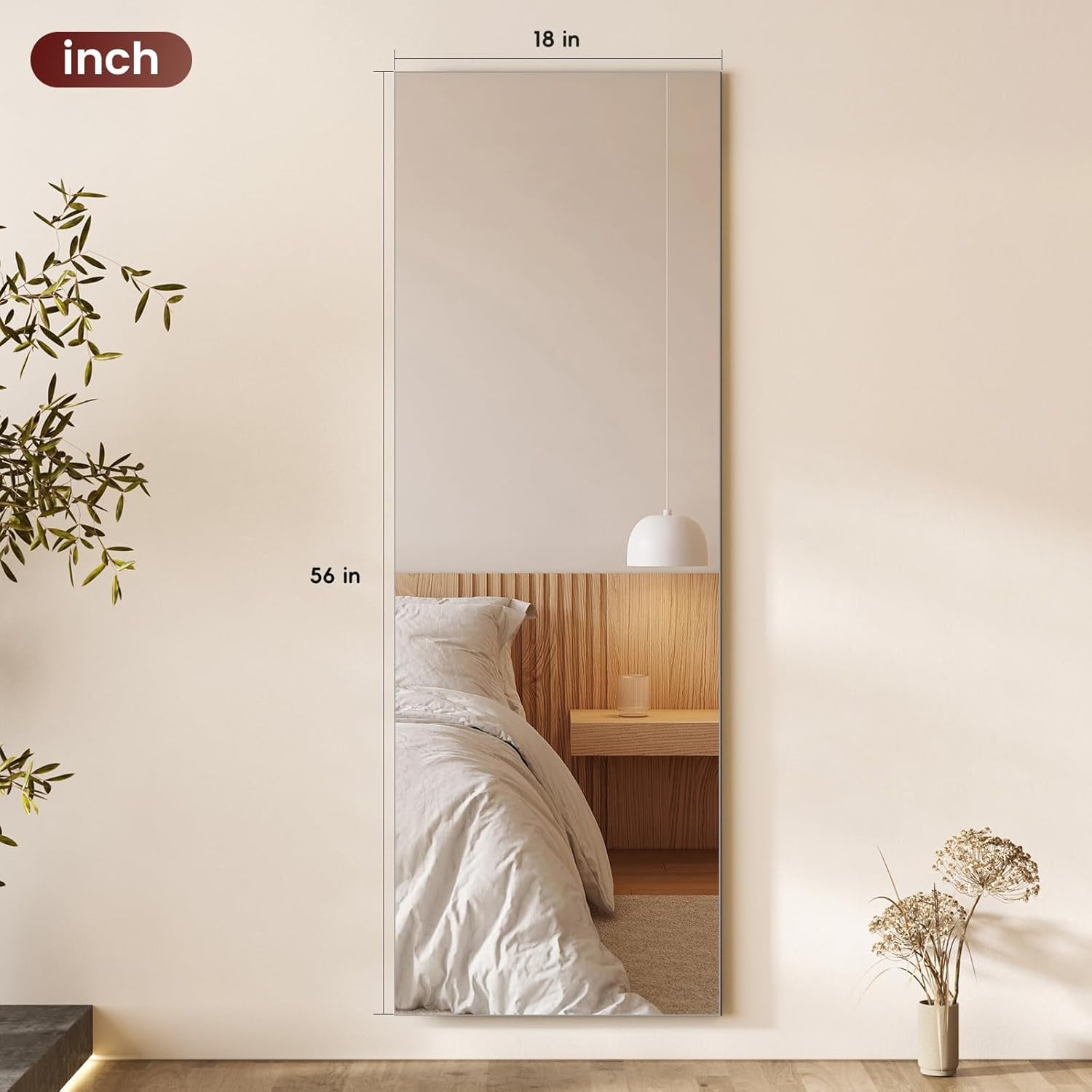 56"x18" Full Length Frameless Mirror – Silver Coating, HD Reflection ...
