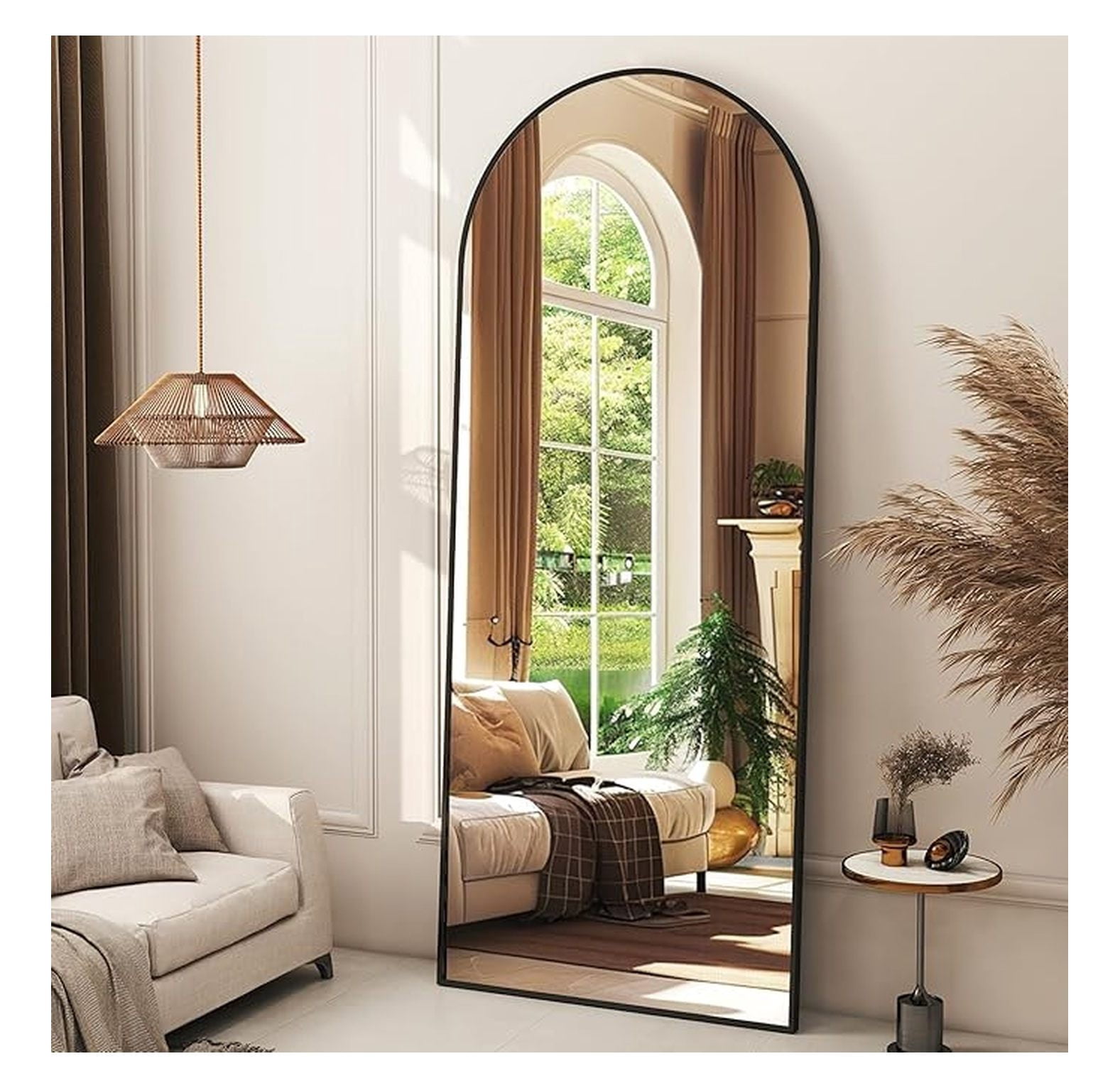 56"x21" Arched Full Length Mirror Floor Mirrors with Aluminum Alloy ...