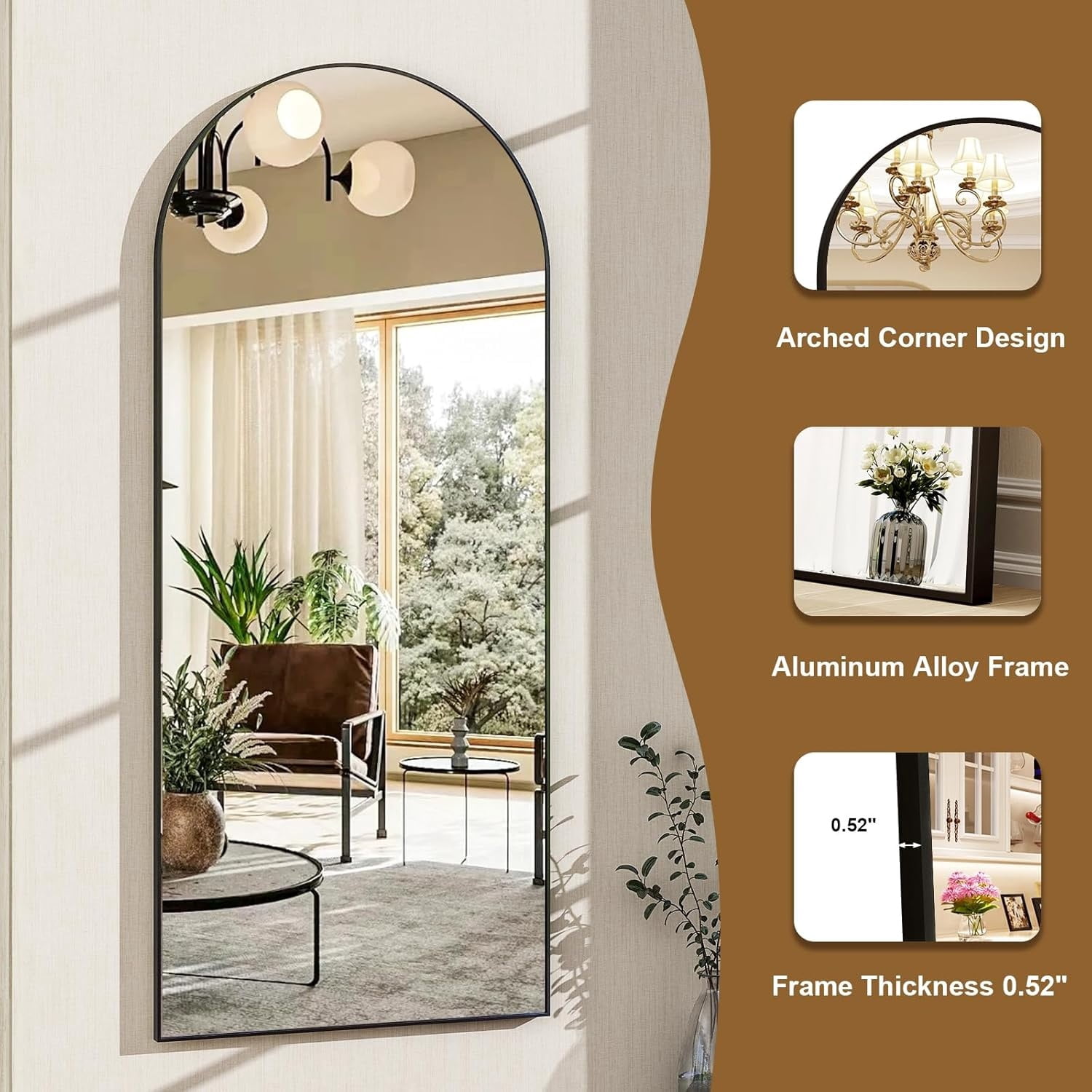 56"x21"Full Length Mirror Arch Floor Mirrors with Aluminum Alloy Frame ...