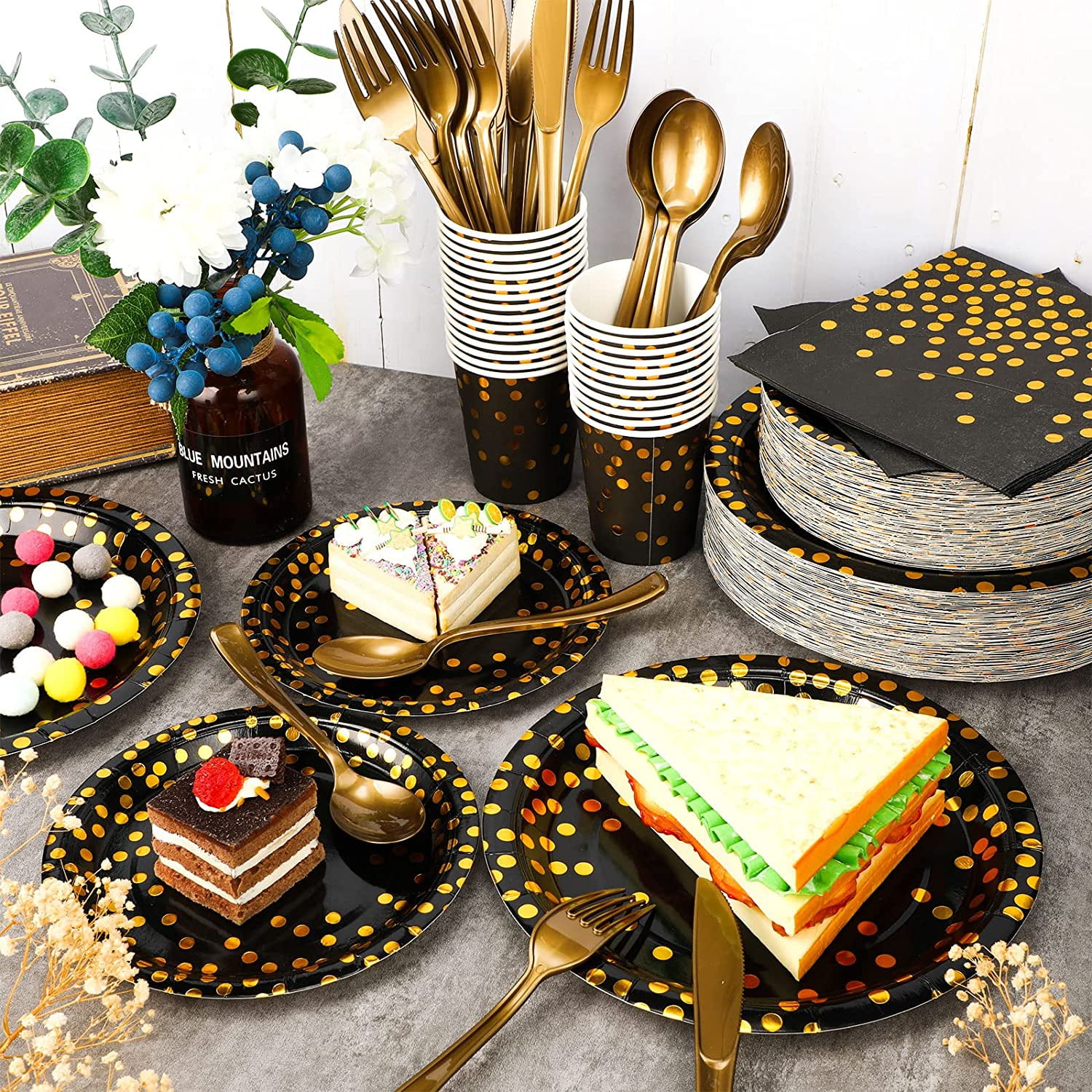 560 Pcs Black and Gold Party Supplies for 80 Guests - Walmart.com