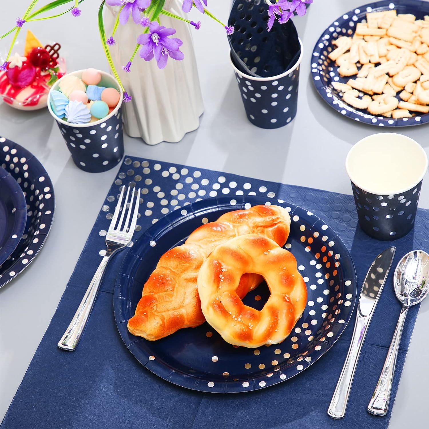 560 Pcs Navy Blue Party Supplies for 80 Guests Disposable Dinnerware ...