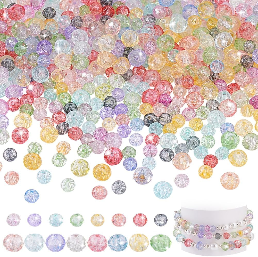 560Pcs 6mm 8mm Faceted Crackle Glass Beads Transparent Crackle Beads ...