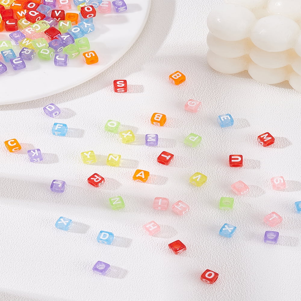 560Pcs 7 Colors Transparent Acrylic Cube Random Mixed Letters Beads Al ...