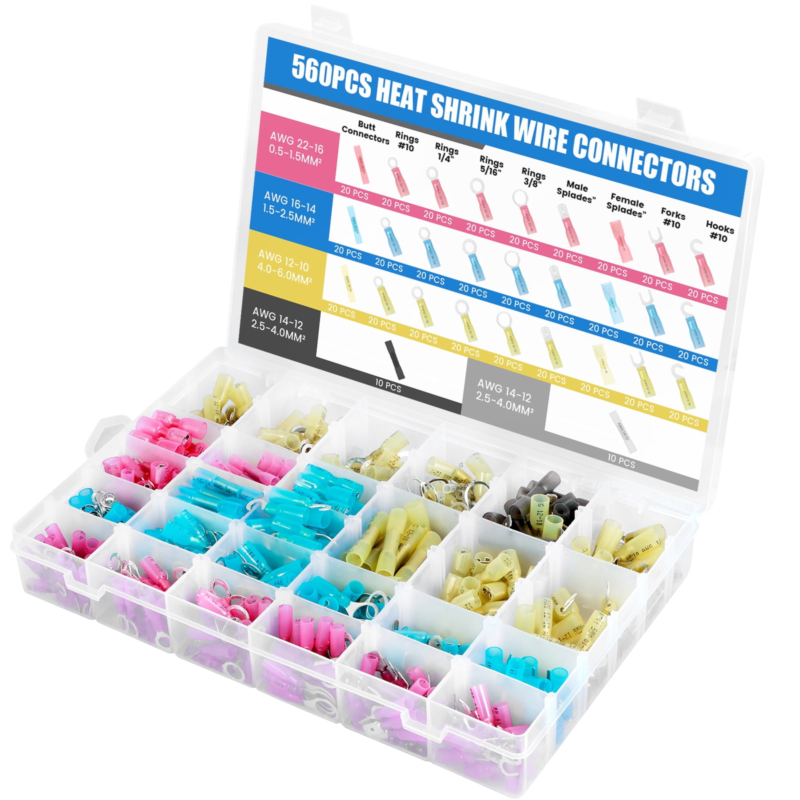 560Pcs Heat Shrink Wire Connectors Waterproof Electrical Connectors Kit ...