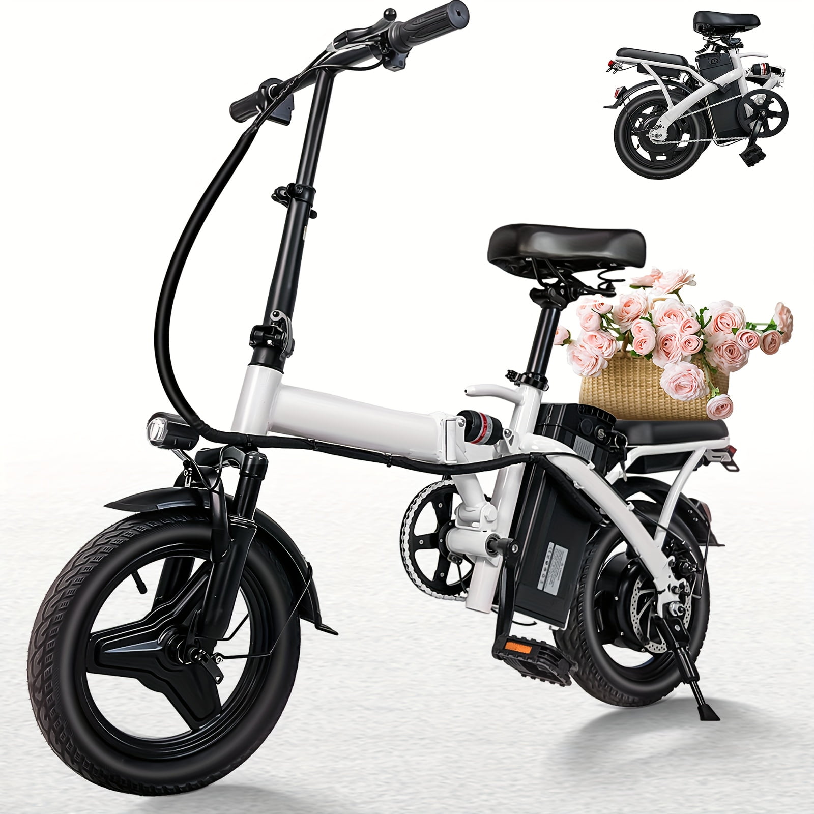 560W Lightweight Folding Electric Bike for Adults, 20MPH 32Mile Long ...