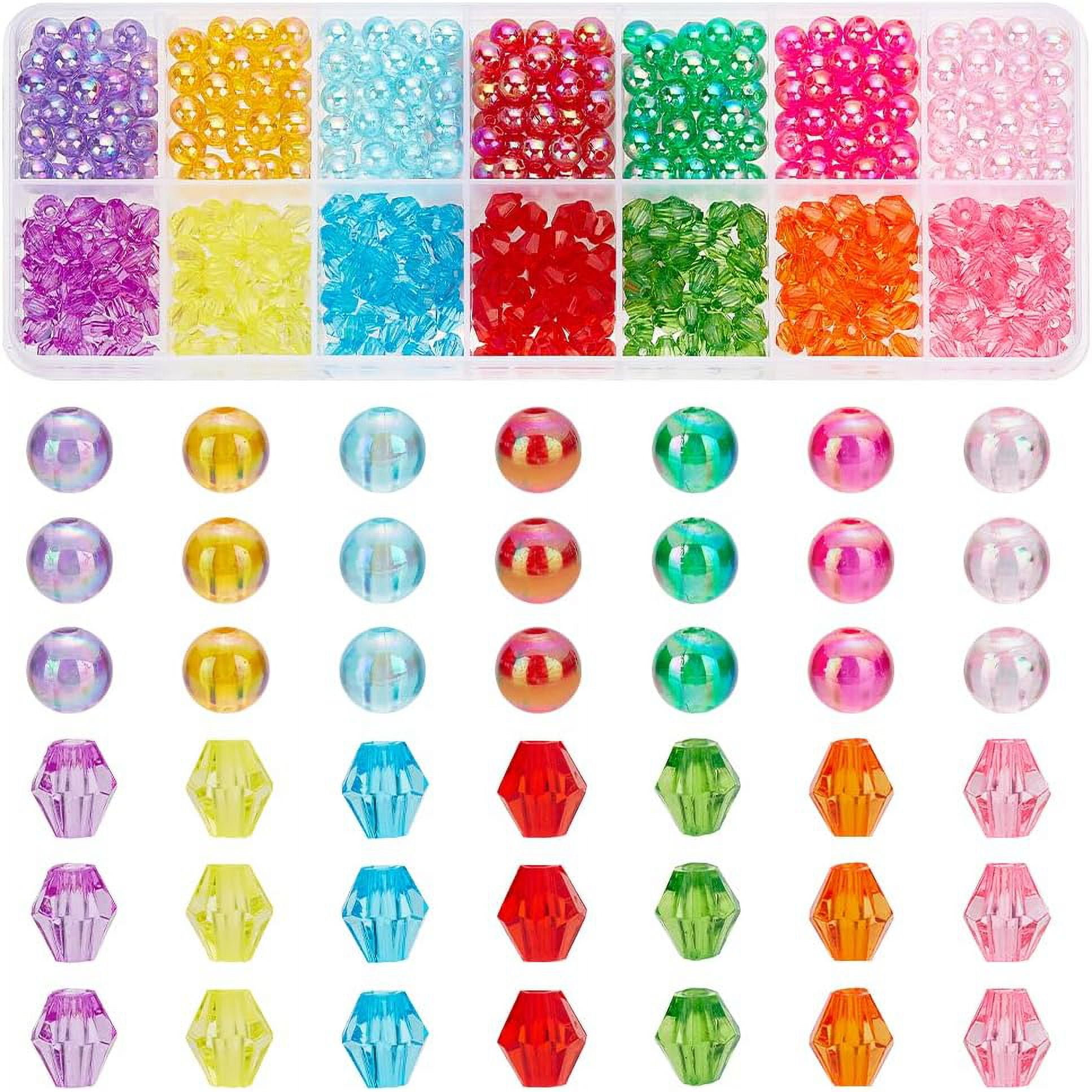 560pcs Acrylic Beads 6mm Bicone Beads 14 Styles Round Beads AB Color ...