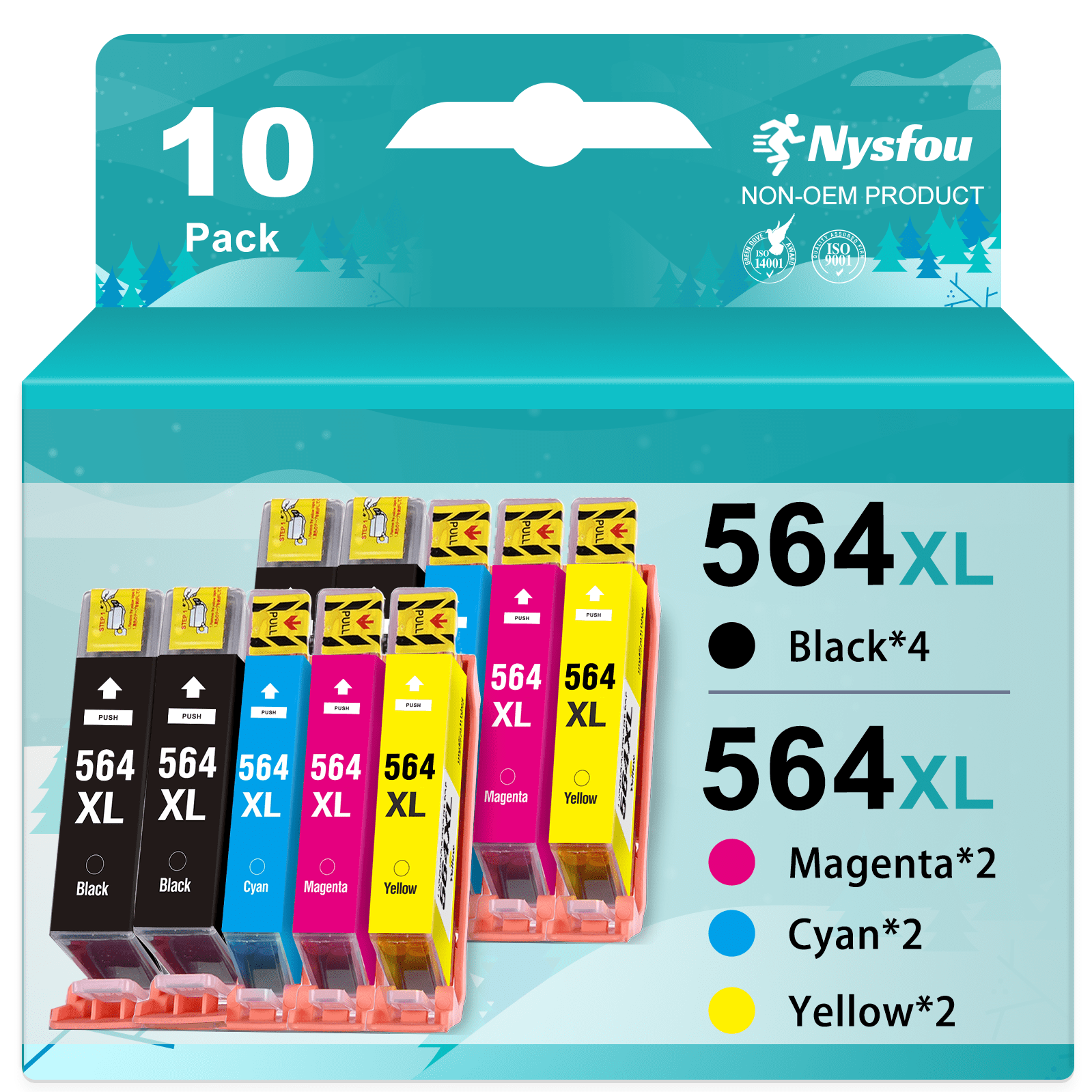 Nysfou 10-Pack 564XL Ink Cartridges for HP, 4 Black, 2 Cyan, 2 Magenta ...