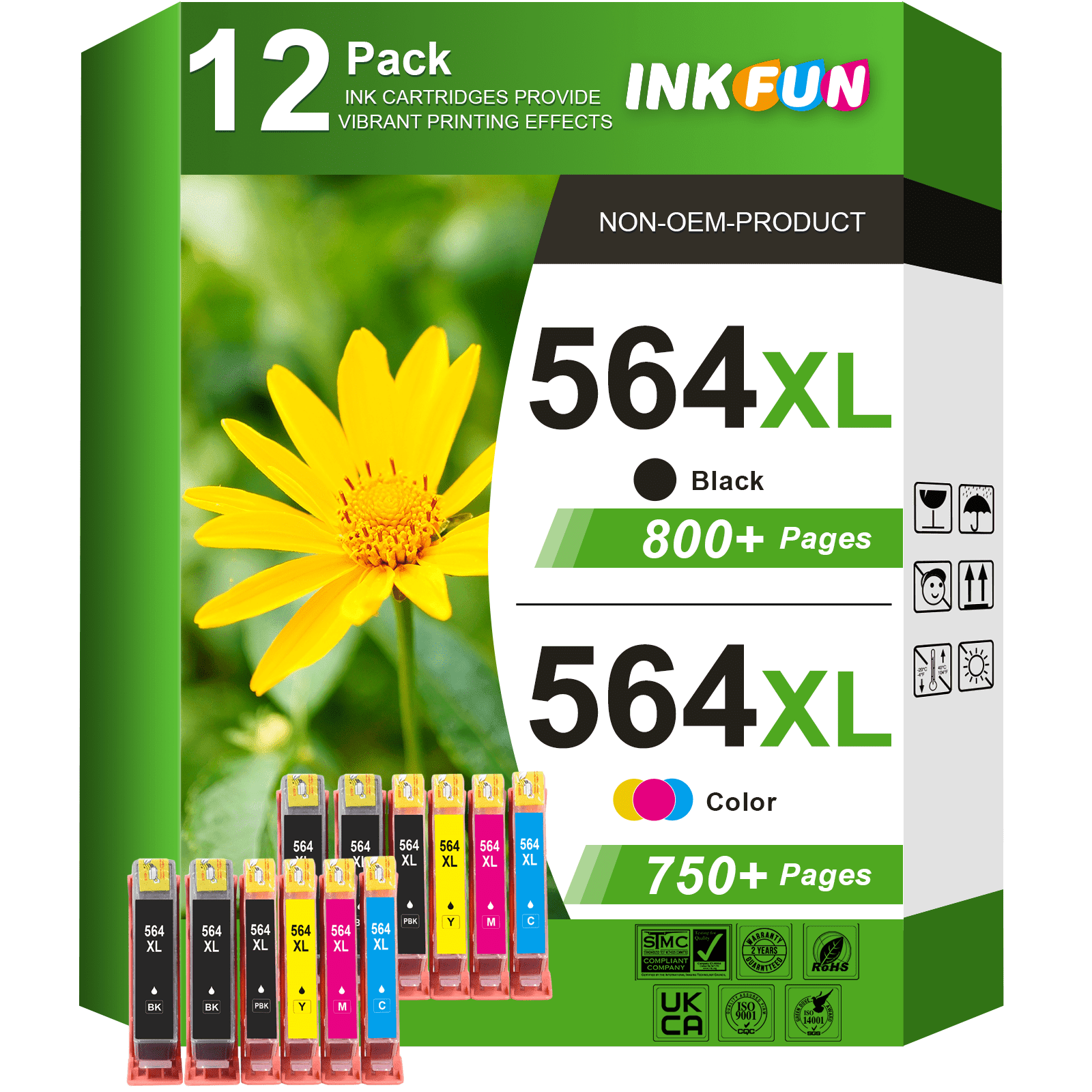 Inkfun 12 Pack 564XL Ink Cartridges for HP Deskjet, Photosmart (Black ...