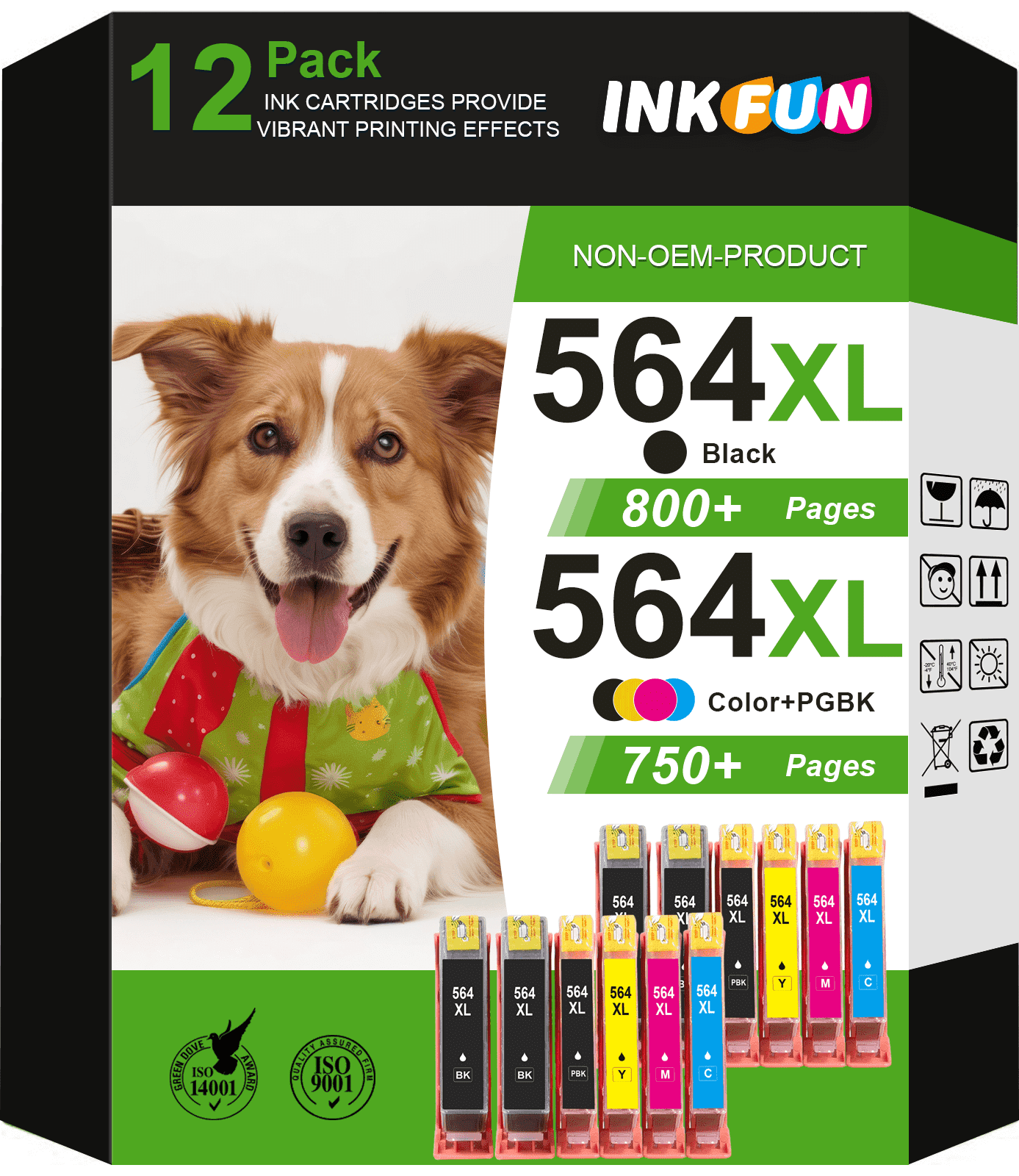Inkfun 12 Pack 564XL Ink Cartridges for HP Deskjet, Photosmart (Black ...