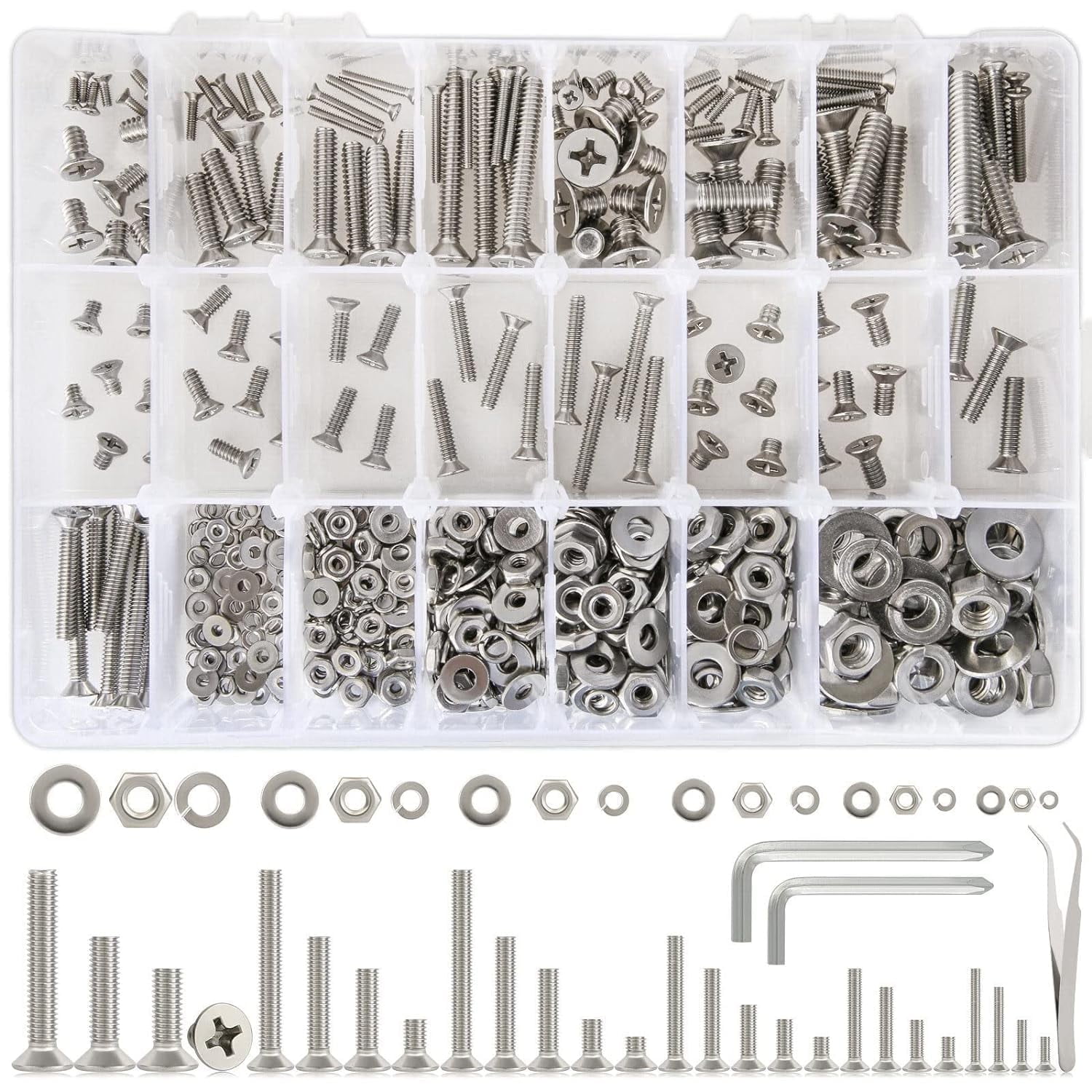 569Pcs Phillips Flat Head Nuts and Bolts Assortment Kit,304 Stainless ...