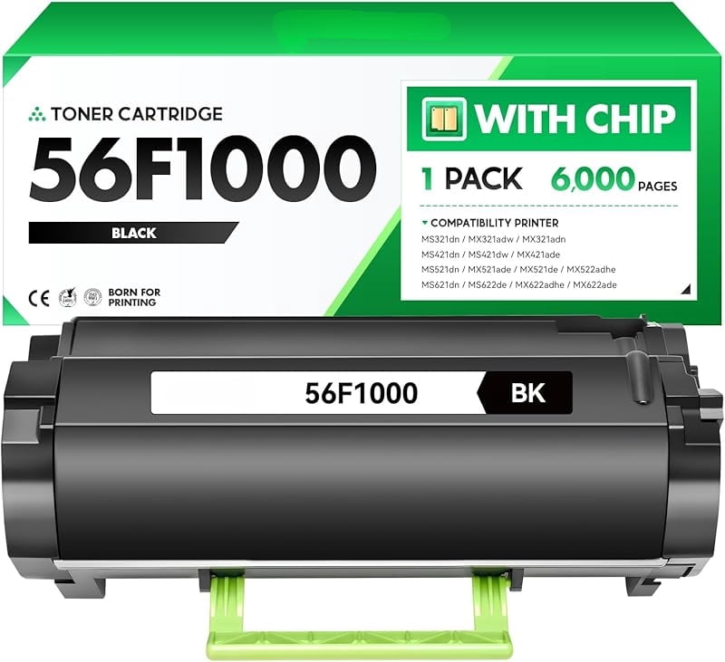 56F1000 Toner Cartridge with chip Black 1-Pack Replacement for Lexmark ...
