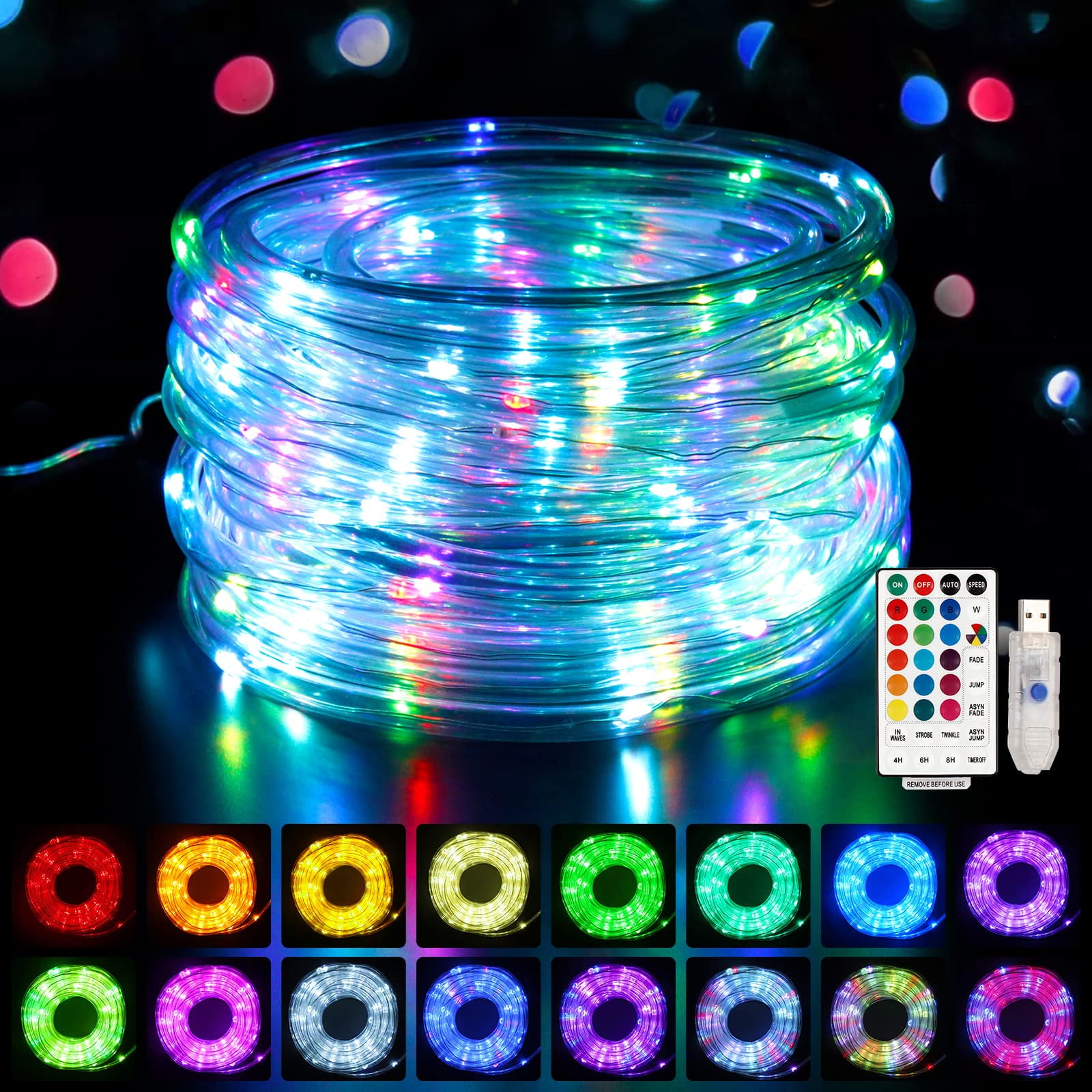 56FT 150LED Rope Lights Outdoor, 16 Colors Changing RGB String Lights ...