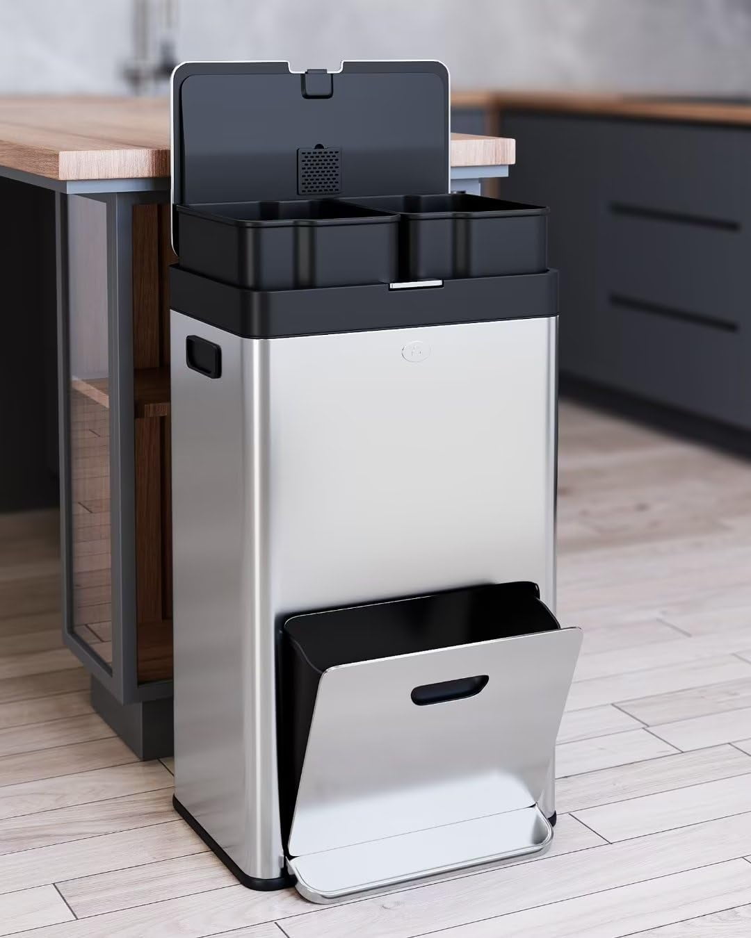 56L / 14.8 GAL Stainless Steel Kitchen Trash Can, Stainless Steel ...