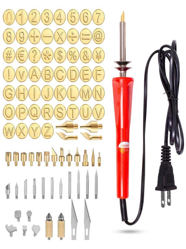 56PC DIY Wood Leather Burning Set,26 Letters Copper Mold,Wood Burning ...