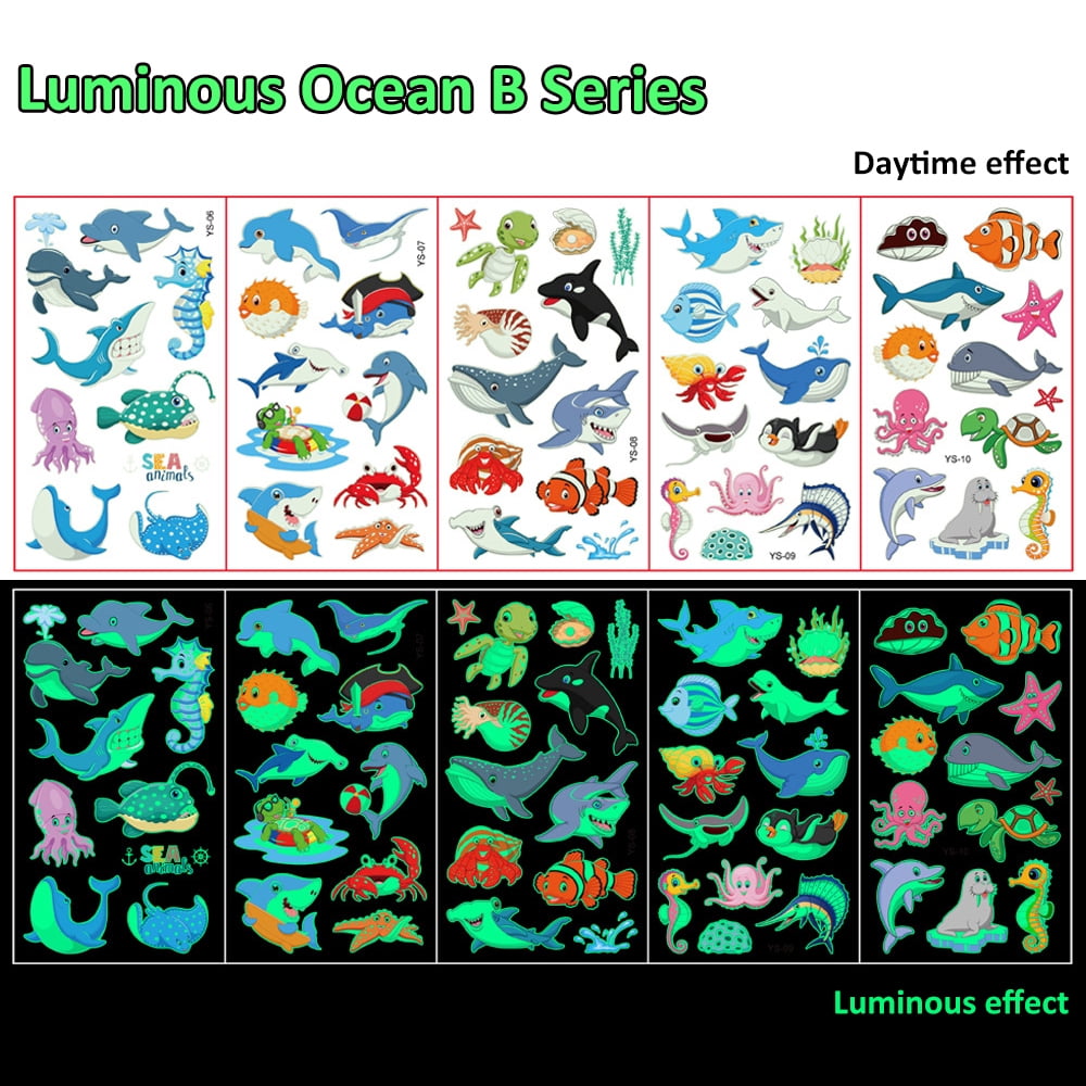 56PCS Luminous Tattoos For Kids, Ocean Temporary Tattoo Stickers, Glow ...