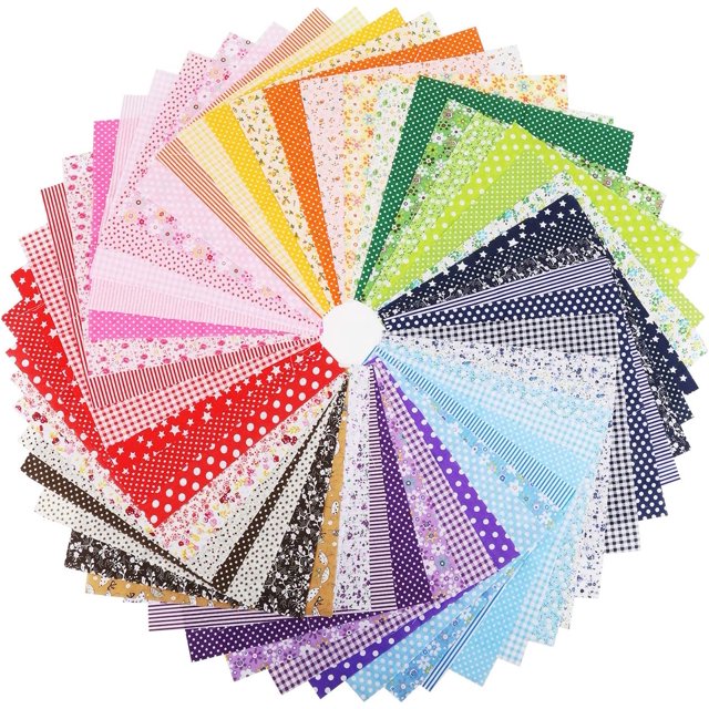 56Pcs 10x10in Multicolored Fabric Patchwork, Cotton Mixed Squares Bundle Sewing Quilting Craft ...