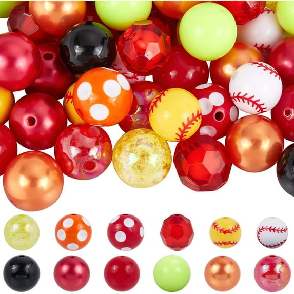 56Pcs 12 Styles Sports Theme Beads Sport Ball Bead Bulk Resin Acrylic ...