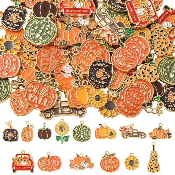 56Pcs 14 Styles Thanksgiving Day Alloy Pendants with Enamel Golden ...