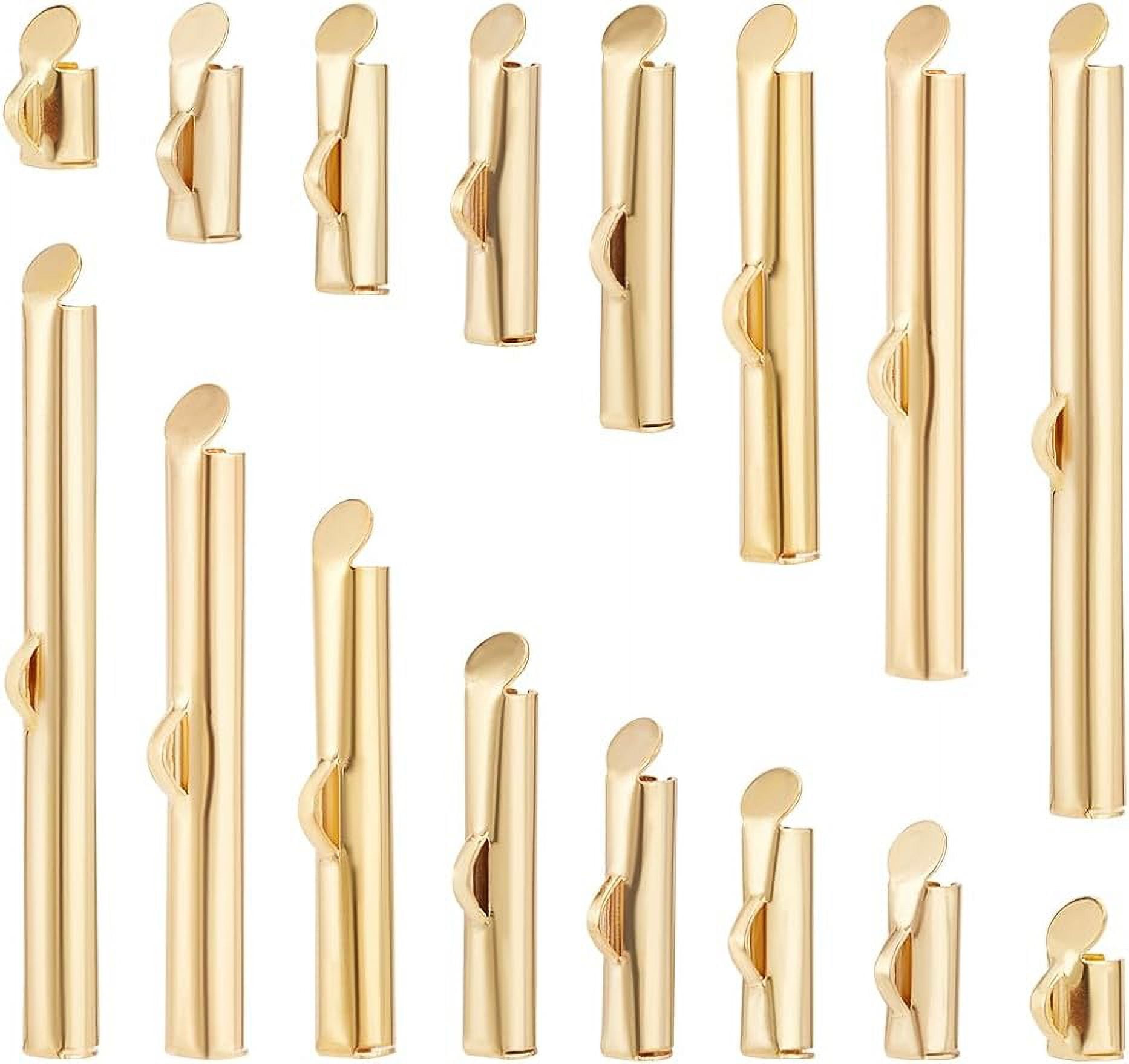 56Pcs 18K Gold Plated Stainless Steel Slide On End Clasp Tubes Slider ...