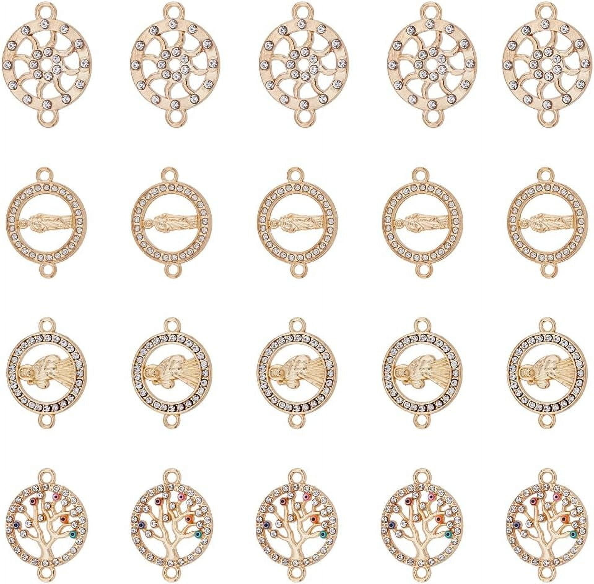 56Pcs 4 Styles Alloy Rhinestone Connector Charms Flat Round Links with ...