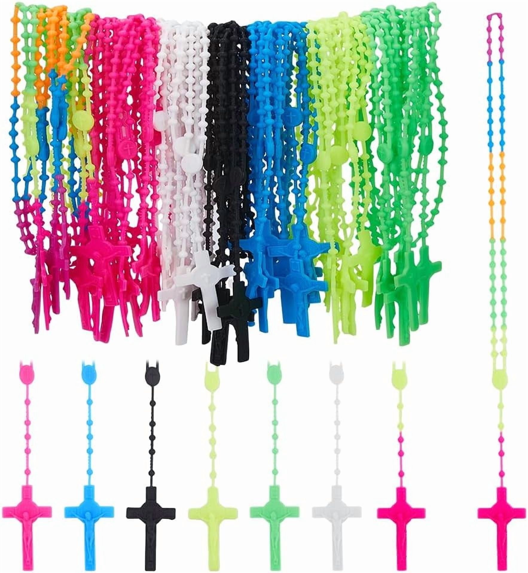 56Pcs 7 Colors Necklaces Bulk Plastic Rosary Beads Necklace Luminous ...