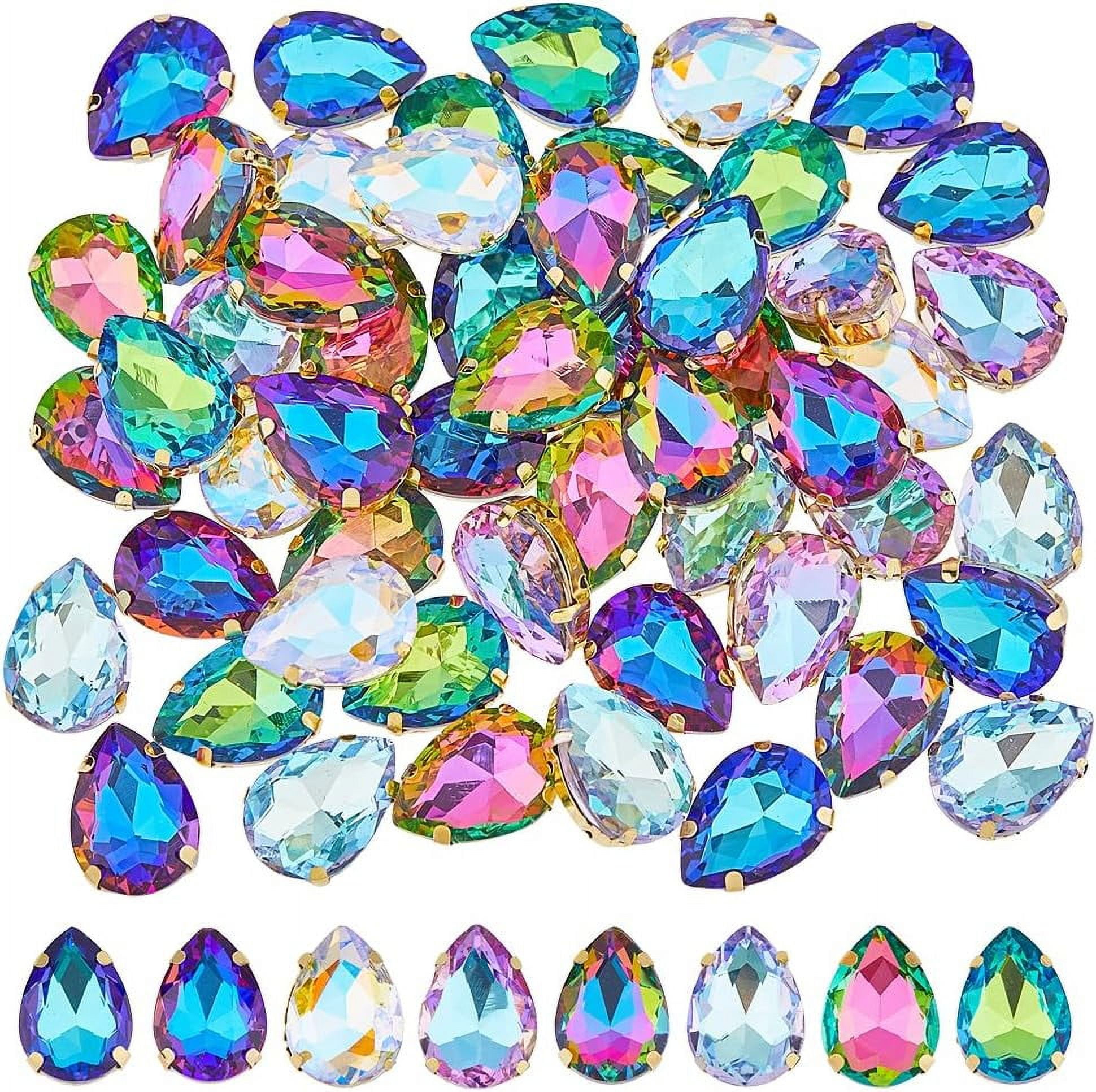 56Pcs 8 Colors Sew on Rhinestones Teardrop Crystal Sewing Gems Flatback ...